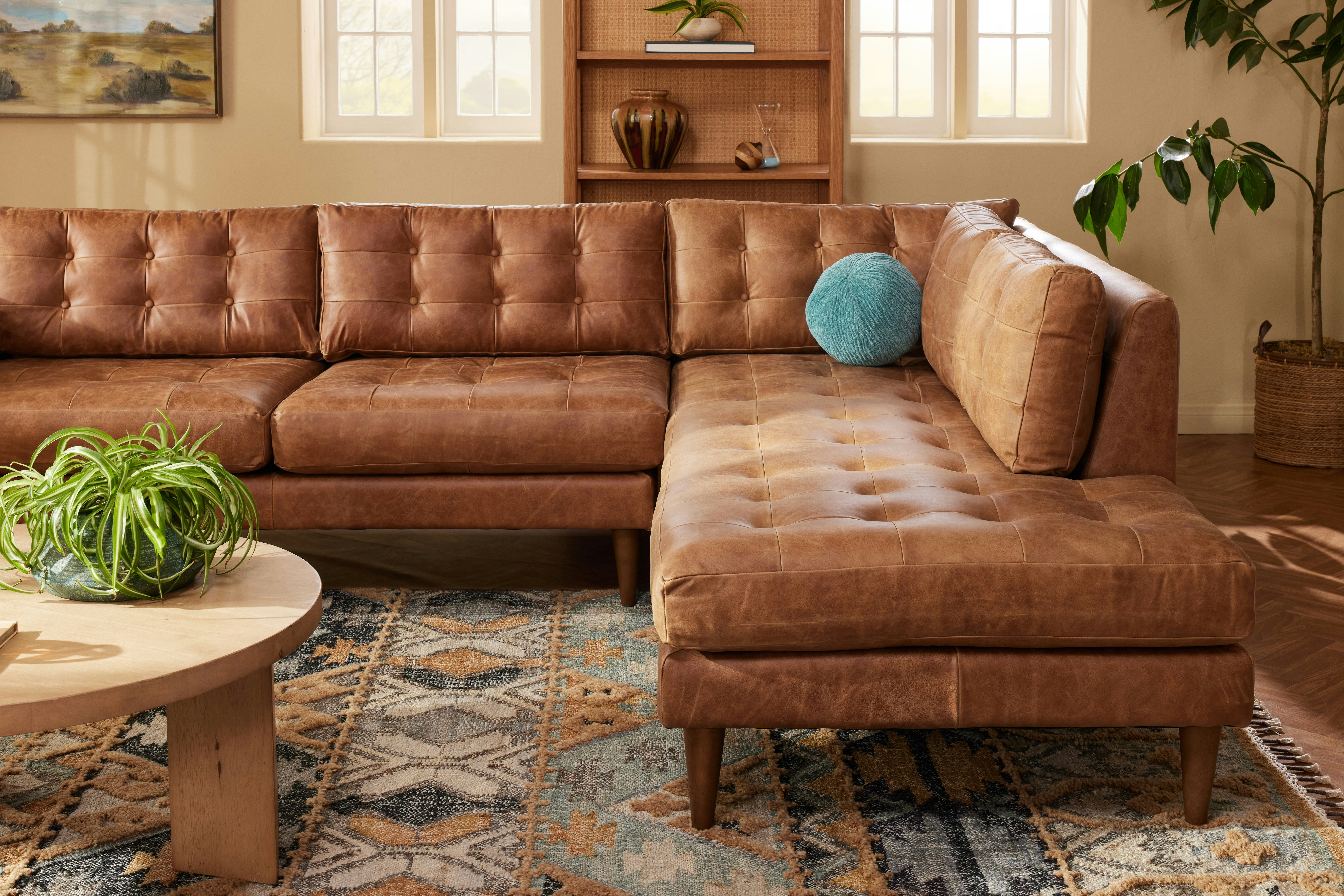Eliot Leather Sectional with Bumper 2 piece Joybird