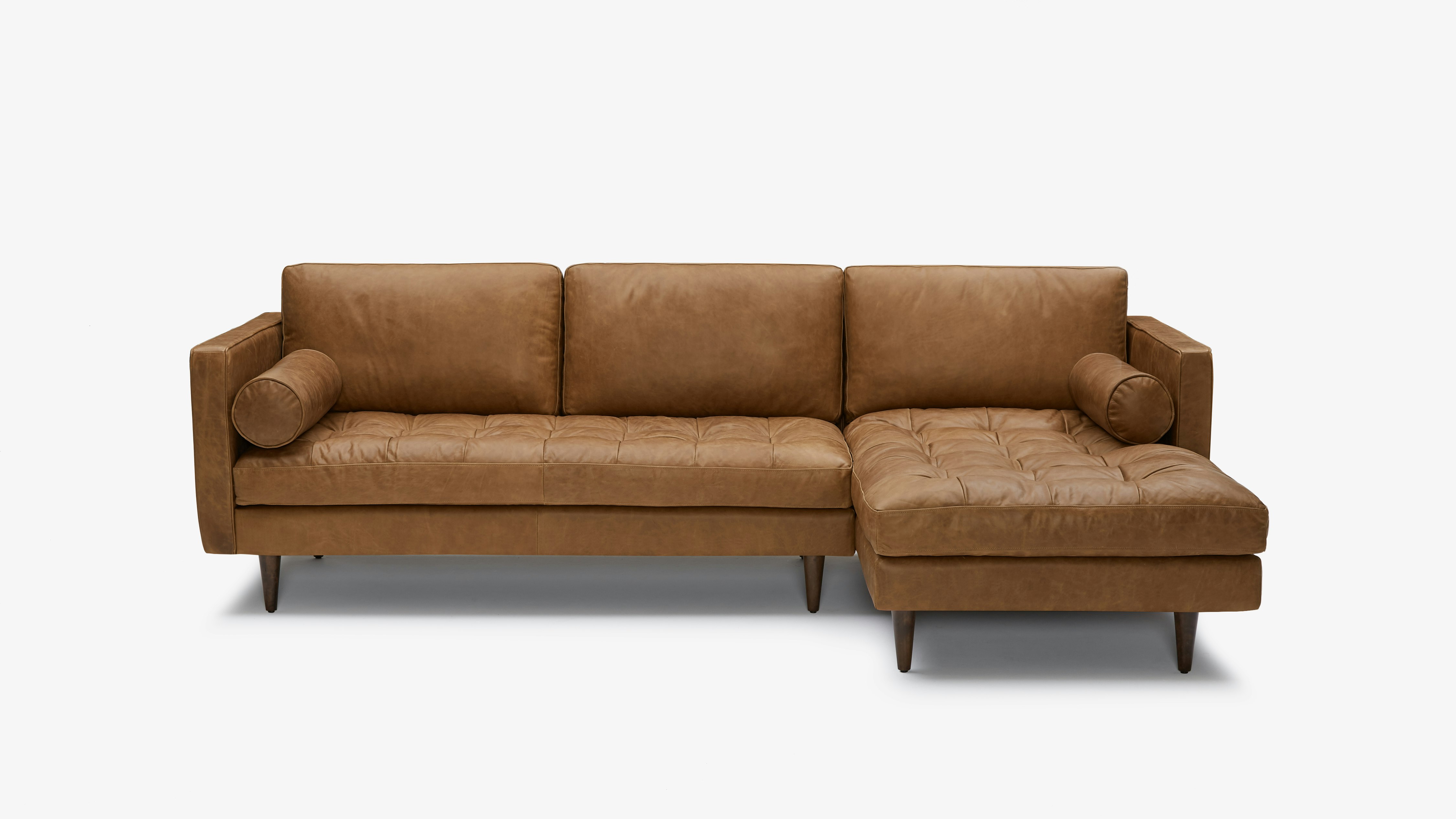 Brown Briar Mid Century Modern Leather Sectional Sofa Santiago Ale Mocha Right