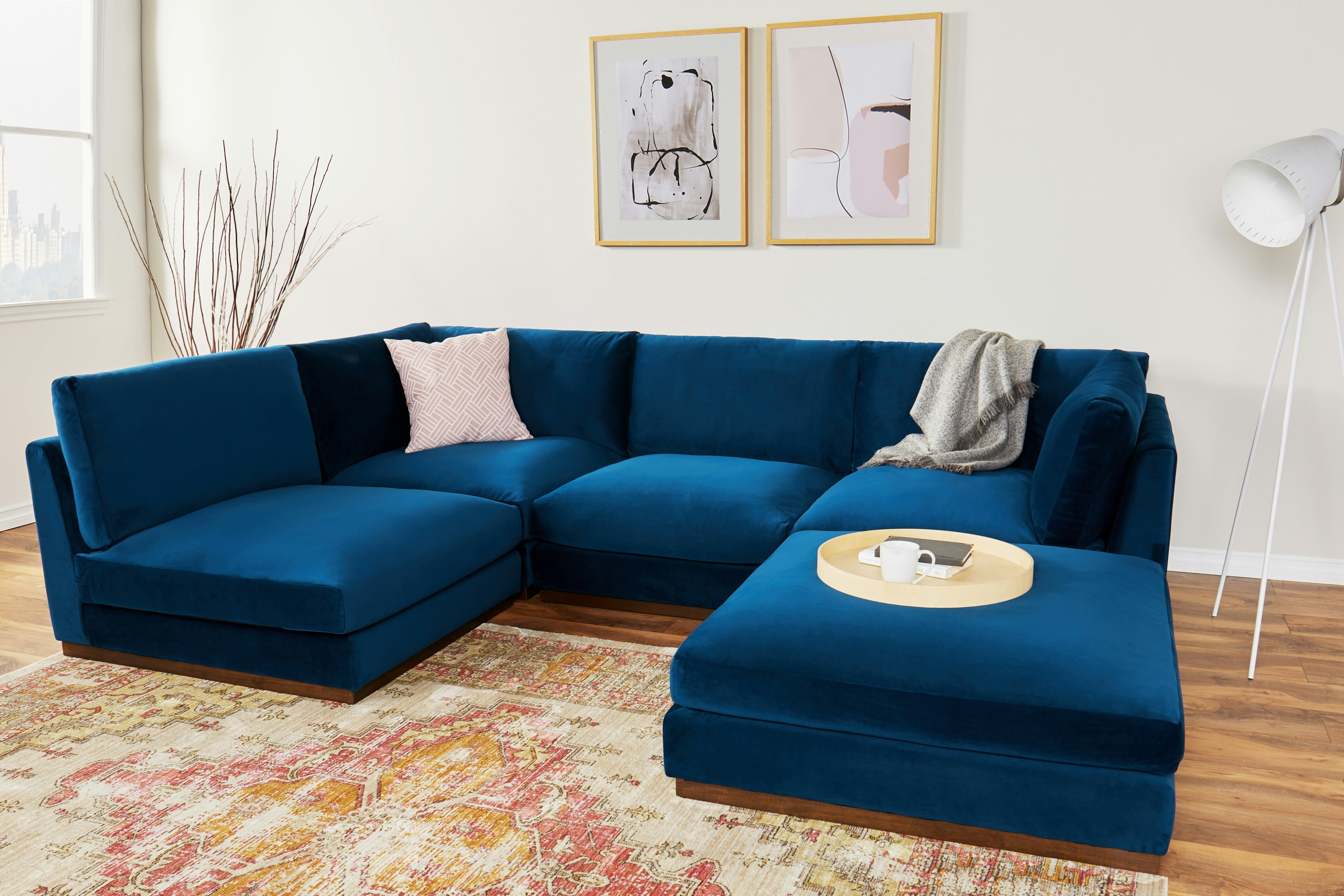 White Holt Mid Century Modern Armless U Sofa Sectional Asbury Oyster Mocha